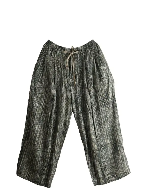 ZIGGY CHEN Digital Print Pleated Drawstring Trousers - Black