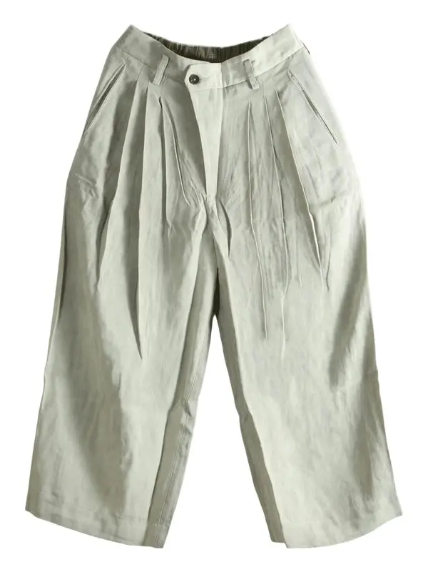 ZIGGY CHEN Wide Leg Pleated Trousers - White