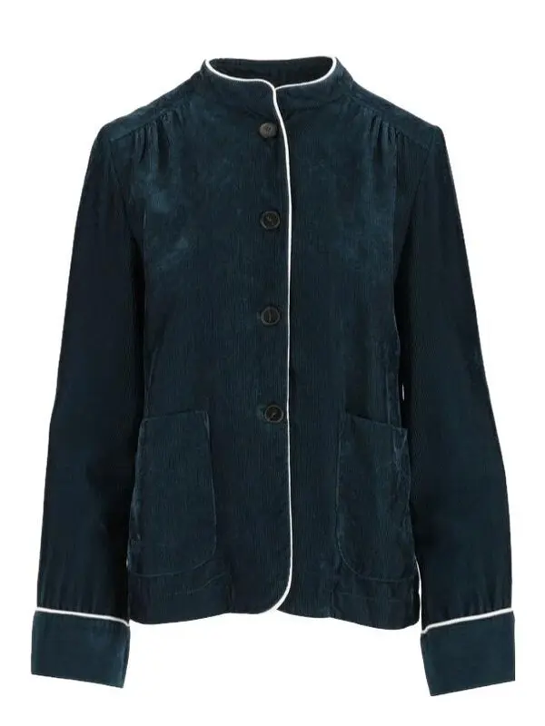 FORTE_FORTE Ribbed Piped Jacket - Green