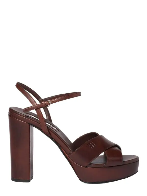 Miu Miu Leather Platform Sandals - Brown