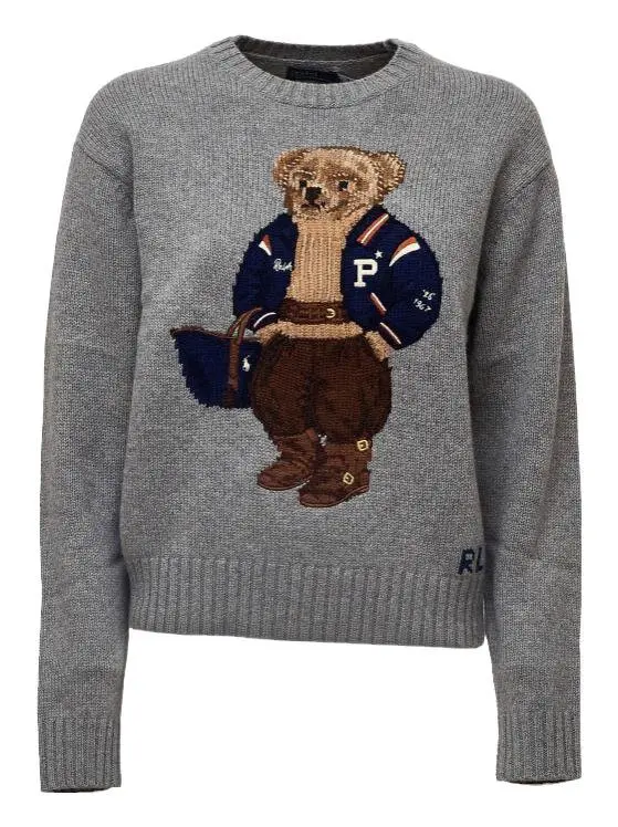 Polo Ralph Lauren Bear Motif Crew Neck Jumper - Grey