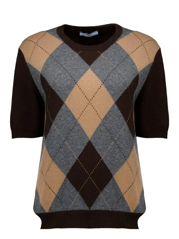Prada Argyle Short-sleeve Knit Sweater - Moroardesia
