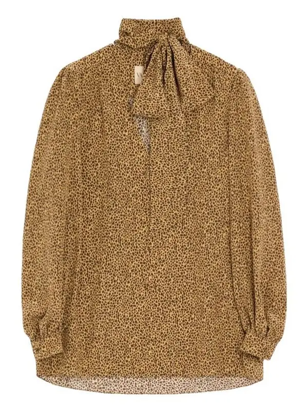 Valentino Garavani Crepe De Chine Shirt With Fauve Éclat Micromacula Print - Brown
