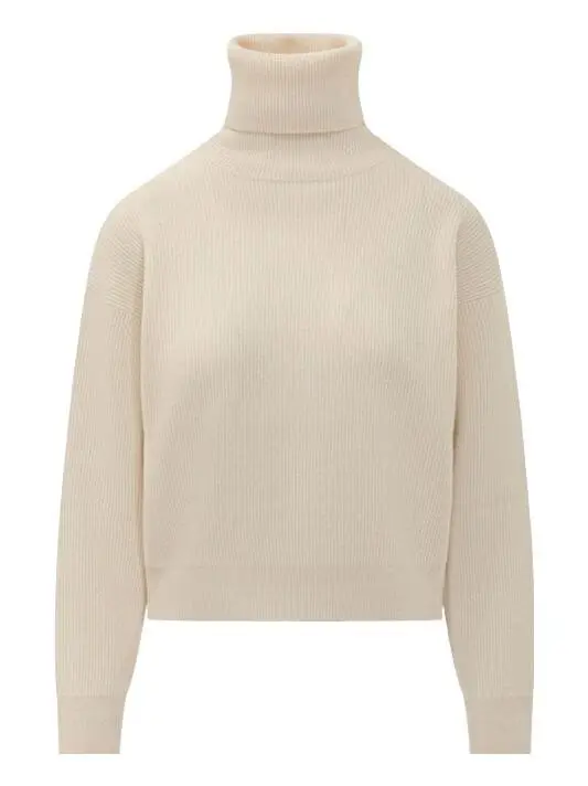 Brunello Cucinelli Long Sleeve High Neck Ribbed Sweater - White