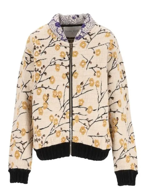 FORTE_FORTE Cherry Blossom Jacquard Bomber Jacket - White