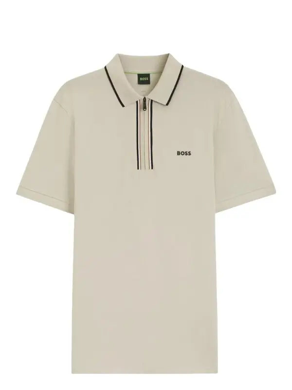 Hugo Boss Zip-fastening Logo-print Polo Shirt - Light Beige