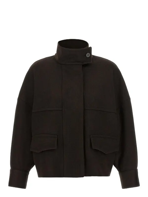 Alberto Biani High Neck Wool Bomber Jacket - Brown
