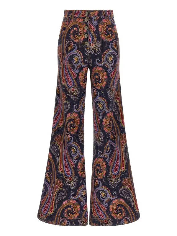 Etro Paisley Printed Flared Jeans - Black
