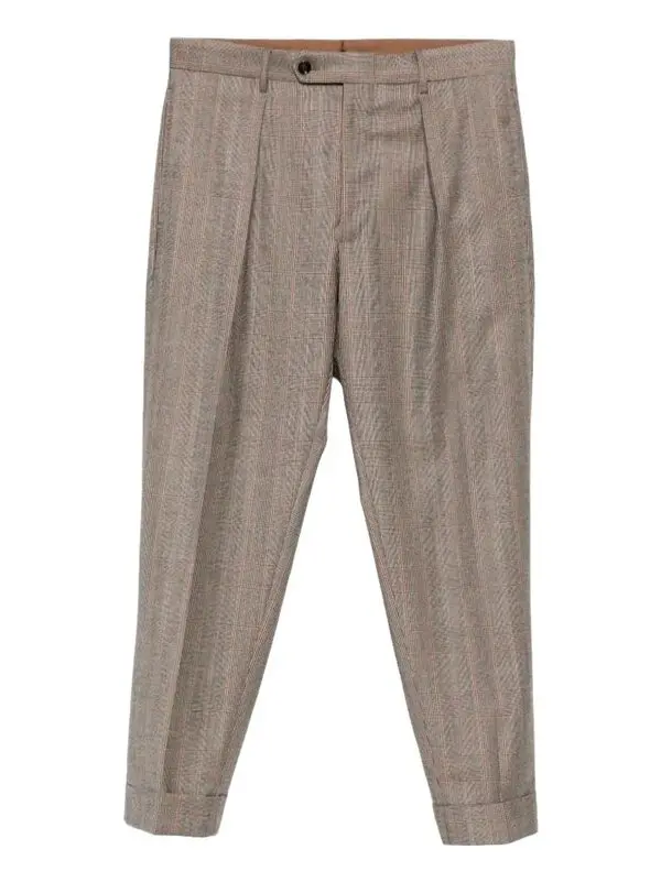 BERWICH Check-pattern Pleated Trousers - Caramel