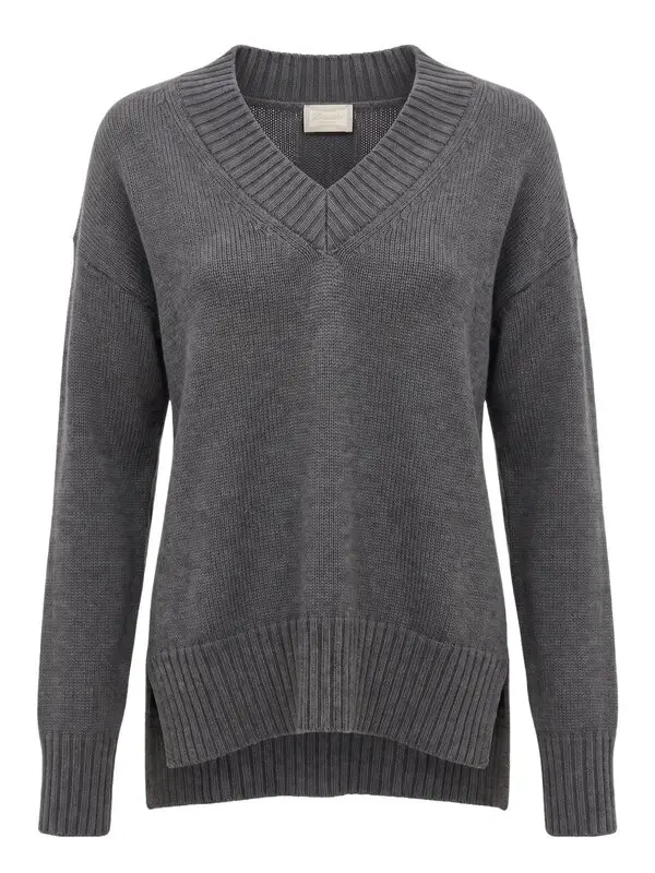DRUMOHR Long Sleeve V-neck Pullover Sweater - Black