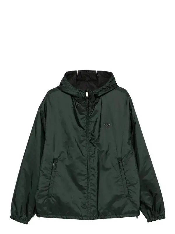 Prada Logo Plaque Hooded Reversible Jacket - Black