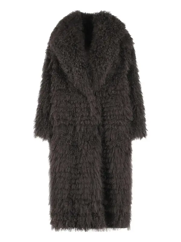 Simonette Ravizza Mongolian Fur Lapel Coat - Brown