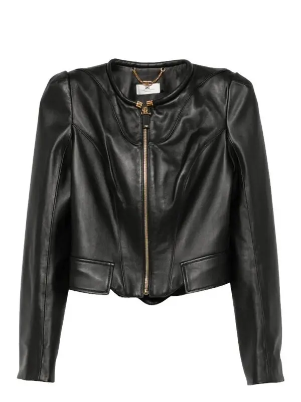 Elisabetta Franchi Peplum Hem Leather Jacket - Black