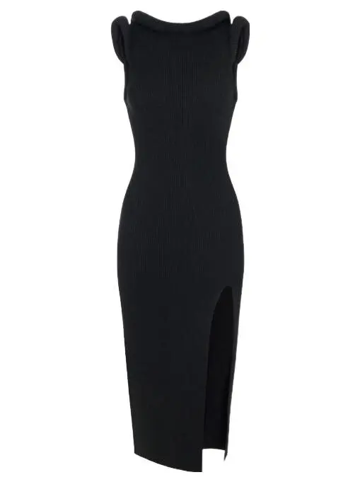 Elisabetta Franchi Knit Dress With 3d Details - Black