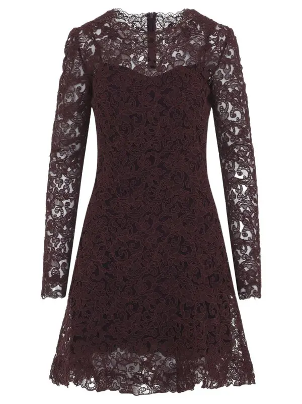 Ermanno Scervino Lace Long Sleeve Mini Dress - Purple