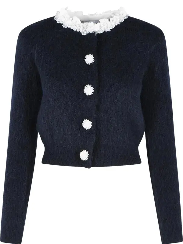 SELF-PORTRAIT Flower Detailed Cardigan - Navy