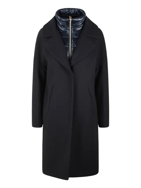 Herno Single-breasted Long Sleeved Coat With Padded Collar - Black