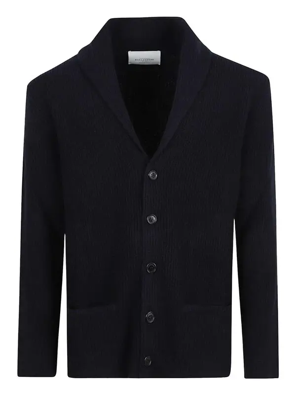 BALLANTYNE Shawl Collar Ribbed Cardigan - Plain Navy