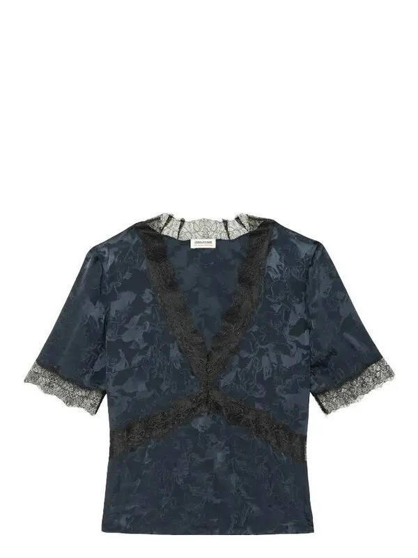 Zadig&Voltaire Tedoxa Silk Jacquard Camisole With Lace Trim - Encre