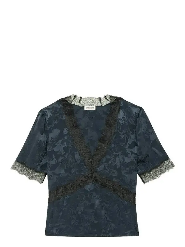 Zadig&Voltaire Tedoxa Silk Jacquard Camisole With Lace Trim - Encre