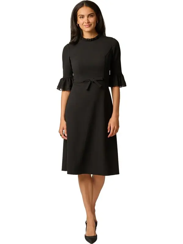 Adrianna Papell Bell Sleeve Bow Front Midi Dress - Black
