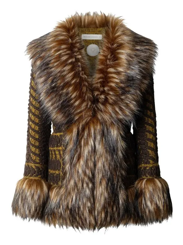 THE EXTREME COLLECTION Short Knit Coat With Faux Fur Trim - Brown