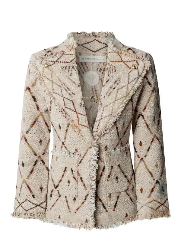 THE EXTREME COLLECTION Neutral Geometric Jacquard Knit Blazer - Beige
