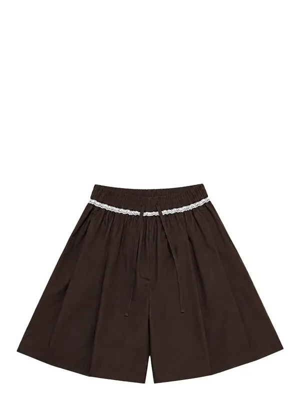 ALAS Cotton Poplin Shorts With Lace Trim - Brown