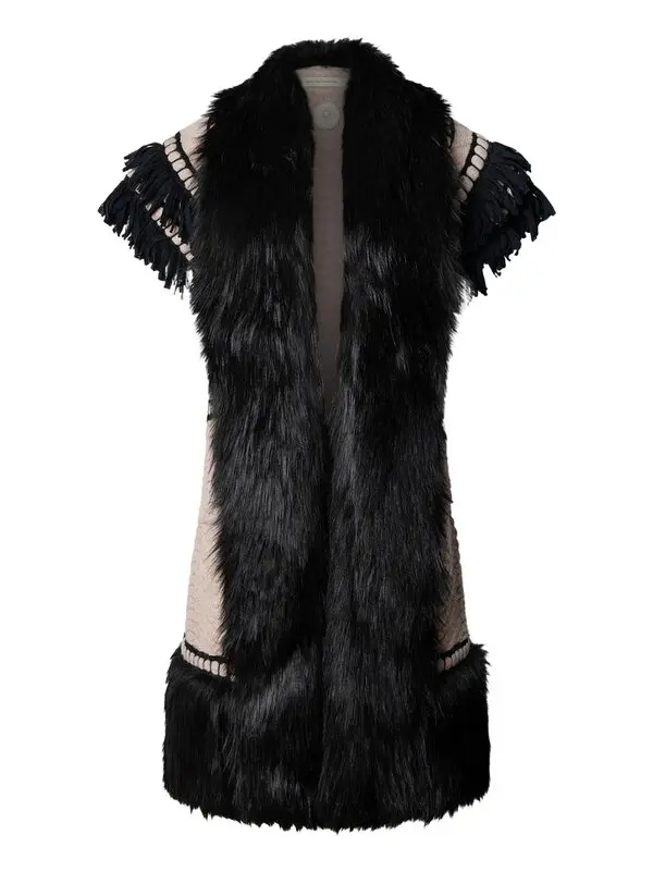 THE EXTREME COLLECTION Long Faux Fur Waistcoat With Fringe Detail - Pink
