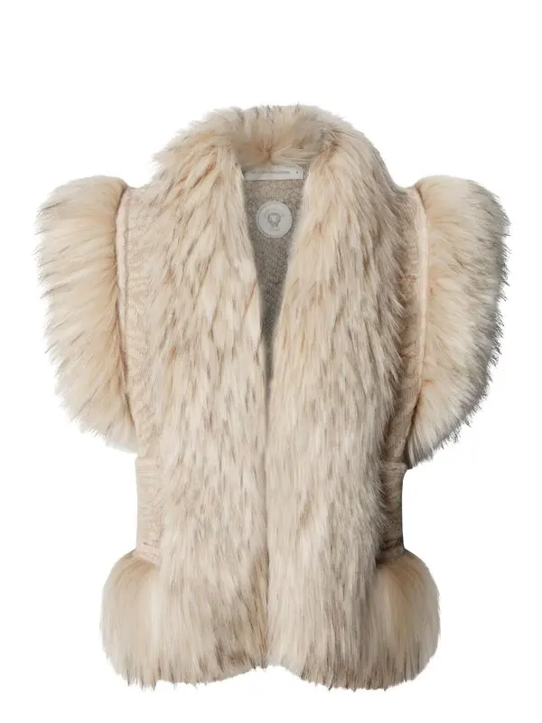 THE EXTREME COLLECTION Ecru Knit Waistcoat With Faux Fur - Beige