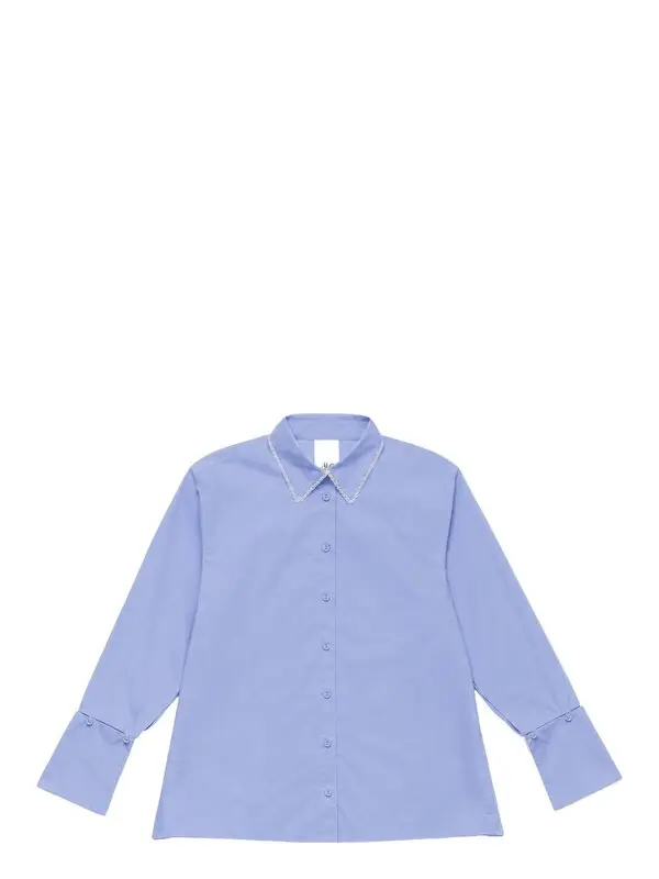 ALAS Name Oversized Cotton Poplin Shirt With Lace Trim - Blue