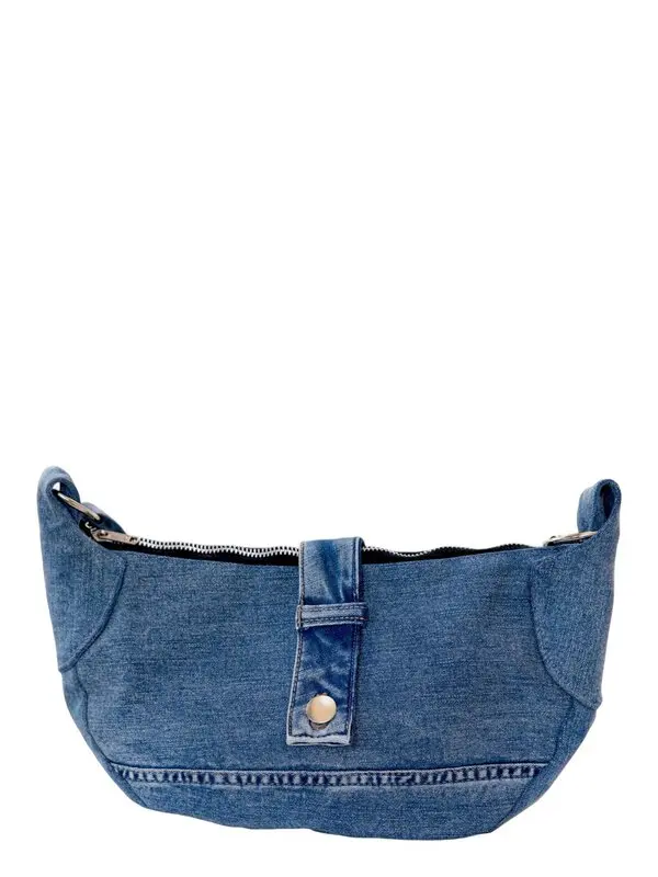 LEATHERE Brooklyn Crescent Upcycled Denim Crossbody - Blue/white