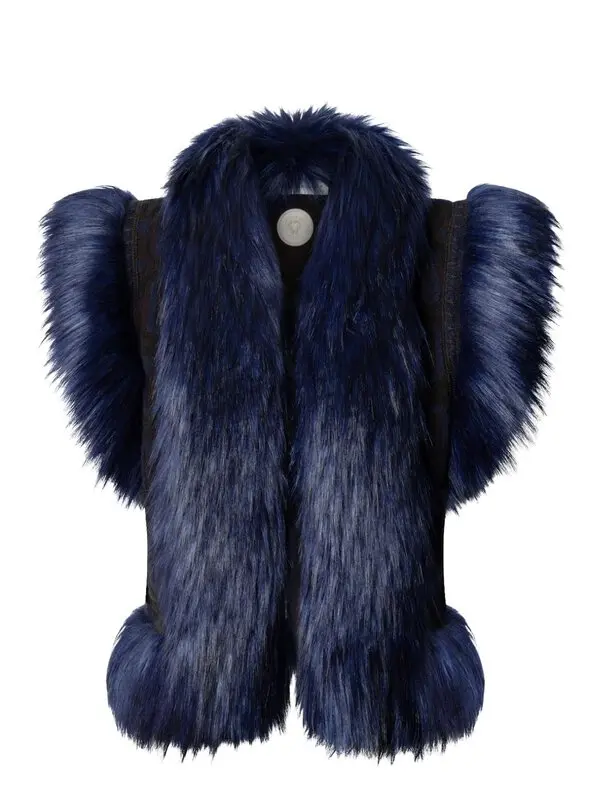 THE EXTREME COLLECTION Theodoro Faux Fur Trimmed Knit Vest - Blue
