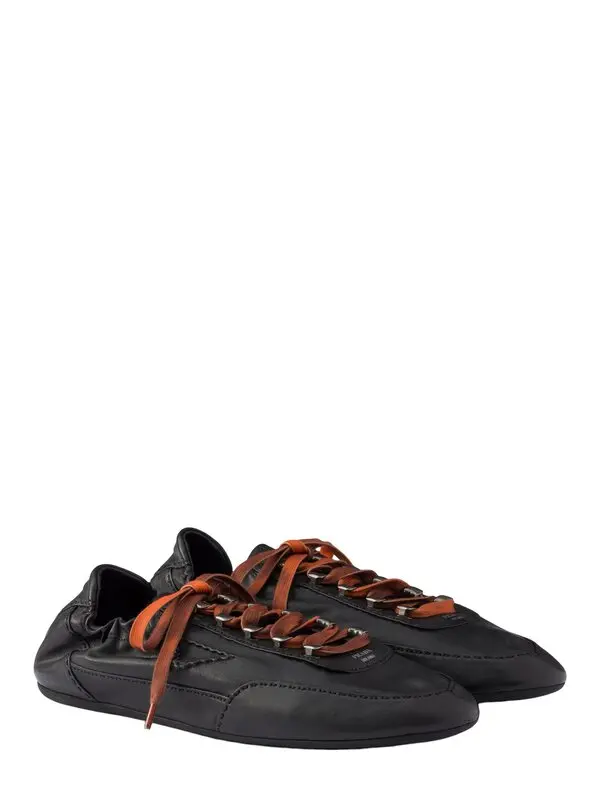 Prada Antiqued Nappa Leather Sneakers With Hooks - Black