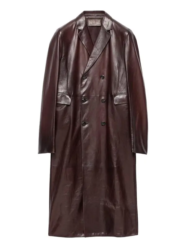 Prada Double-breasted Nappa Leather Coat - Brown