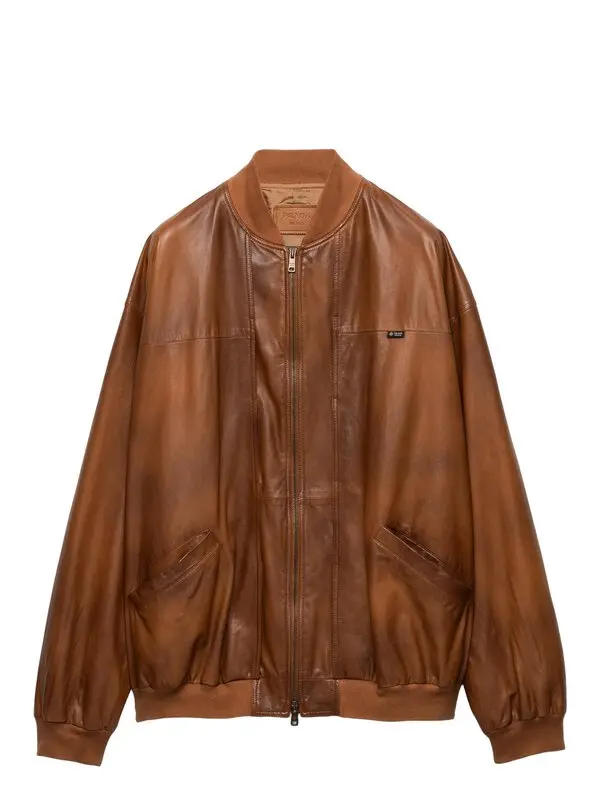 Prada Oversized Nappa Leather Bomber Jacket - Brown