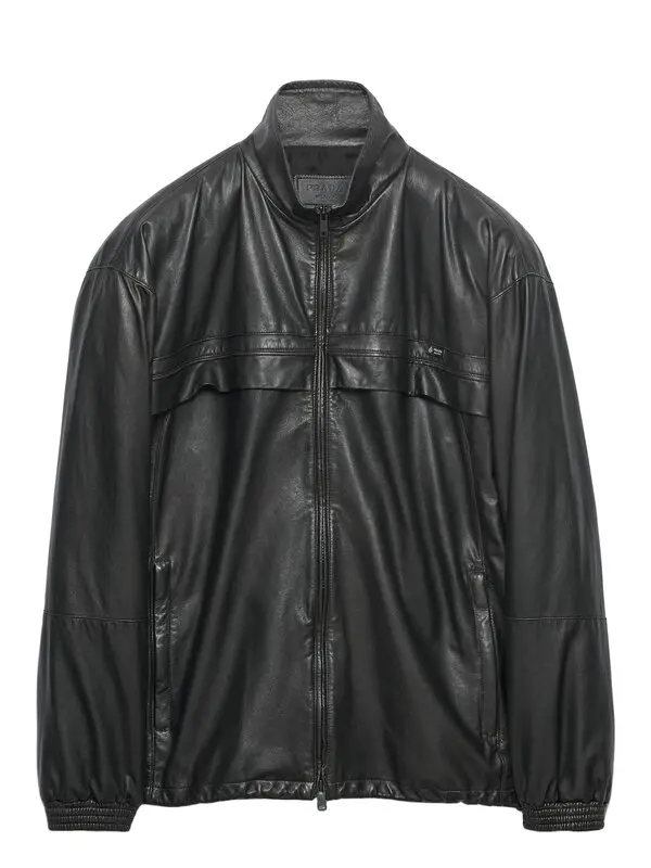 Prada Nappa Leather Jacket With Stand-up Collar - Black