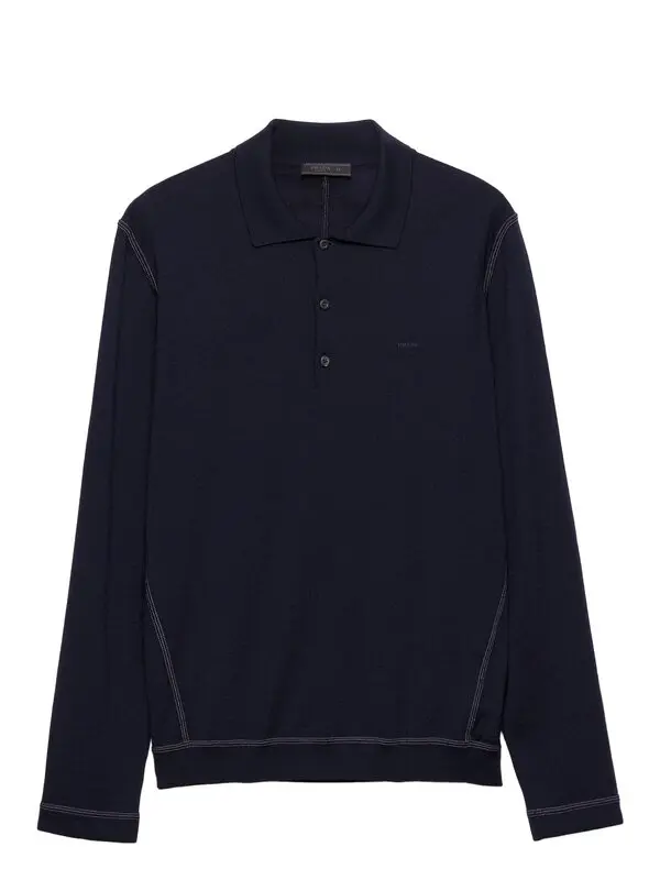 Prada Long-sleeved Wool Polo Sweater - Blue
