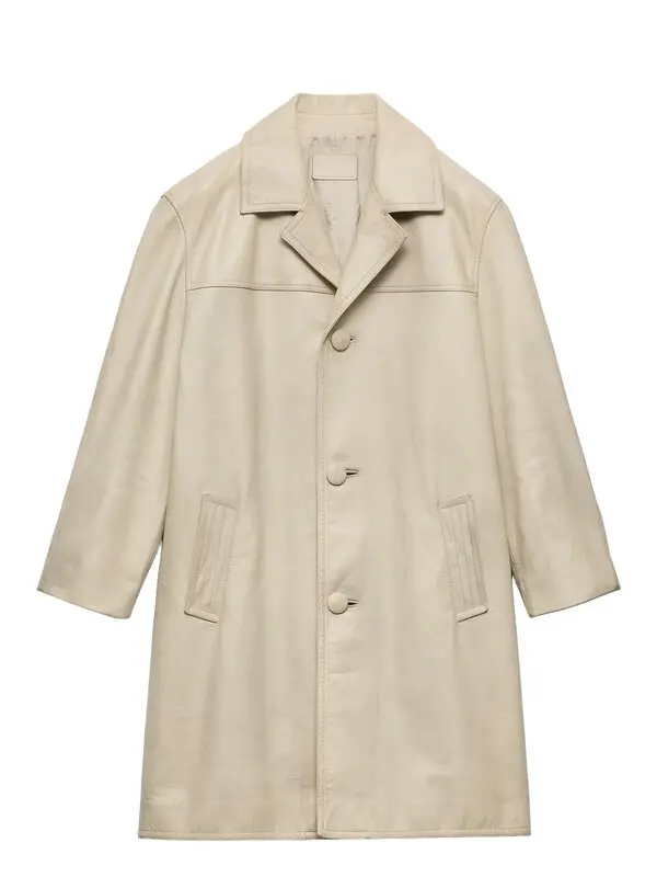Prada Leather Coat With Vintage Treatment - Neutral