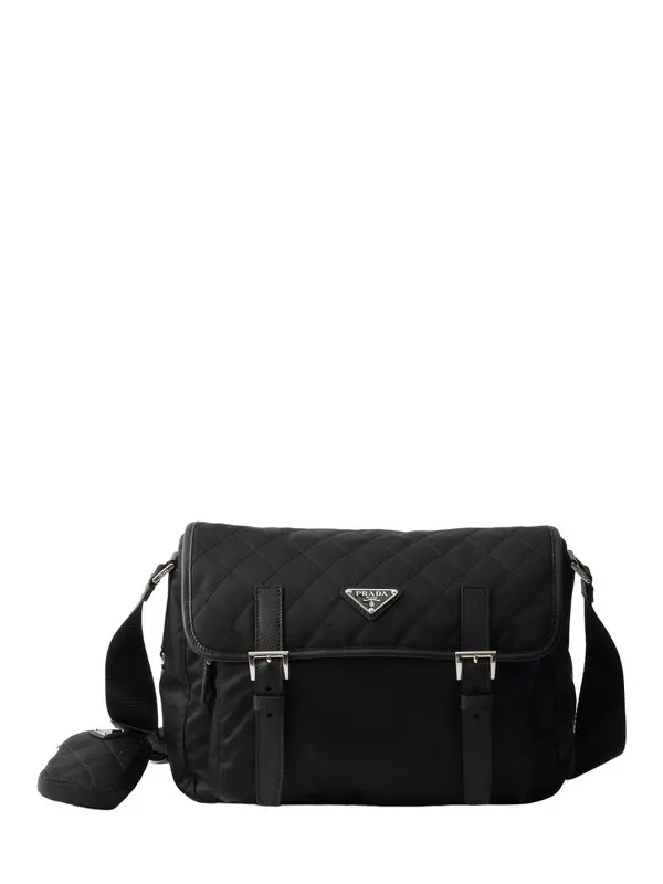 Prada Quilted Re-nylon Shoulder Bag With Saffiano Trim - Black