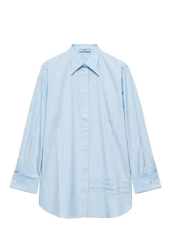 Prada Poplin Shirt With Embroidered Logo - Light Blue