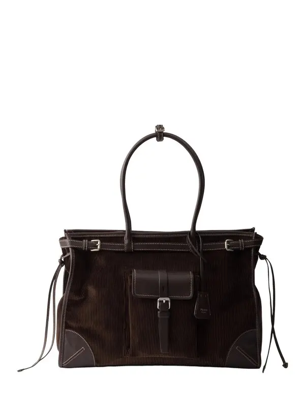 Prada Bonnie Extra Large Corduroy And Leather Handbag - Brown