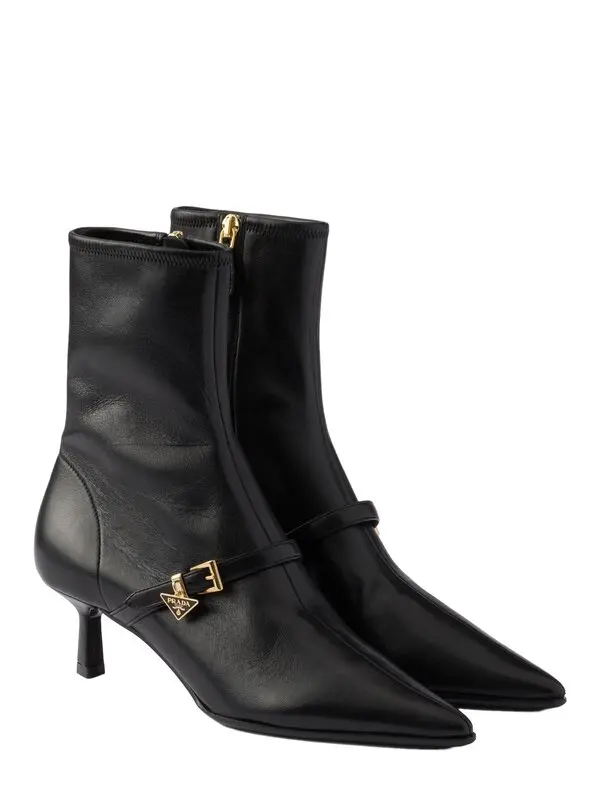 Prada Stretch Nappa Leather Booties With Buckle Detail - Black