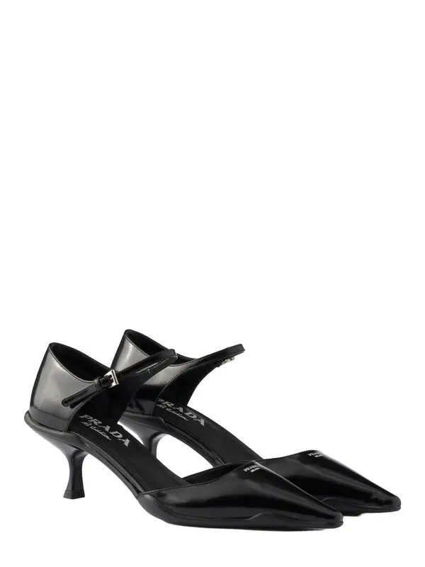 Prada Brushed Leather D'orsay Pumps With Buckle Detail - Black