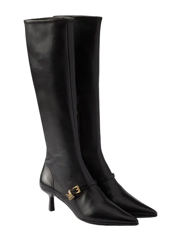 Prada Stretch Nappa Leather Knee-high Boots - Black