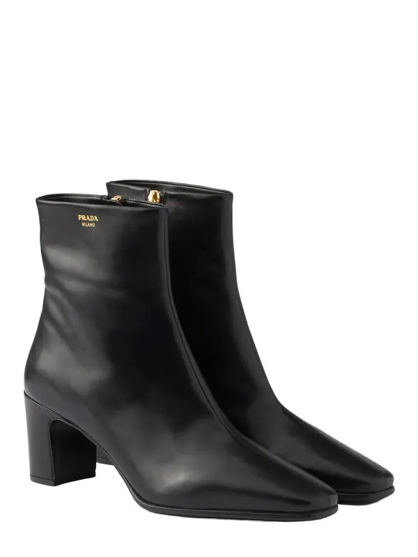 Prada Leather Zip Up Boots - Black