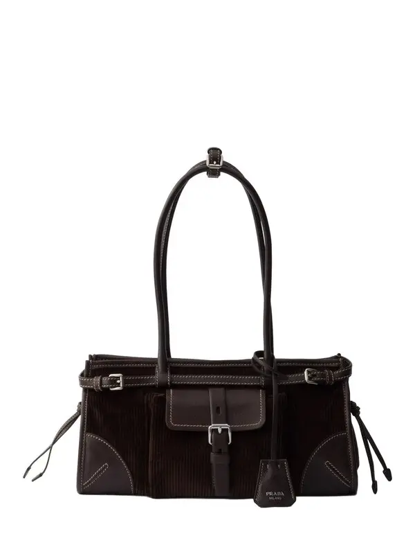 Prada Bonnie Medium Corduroy And Leather Handbag - Brown