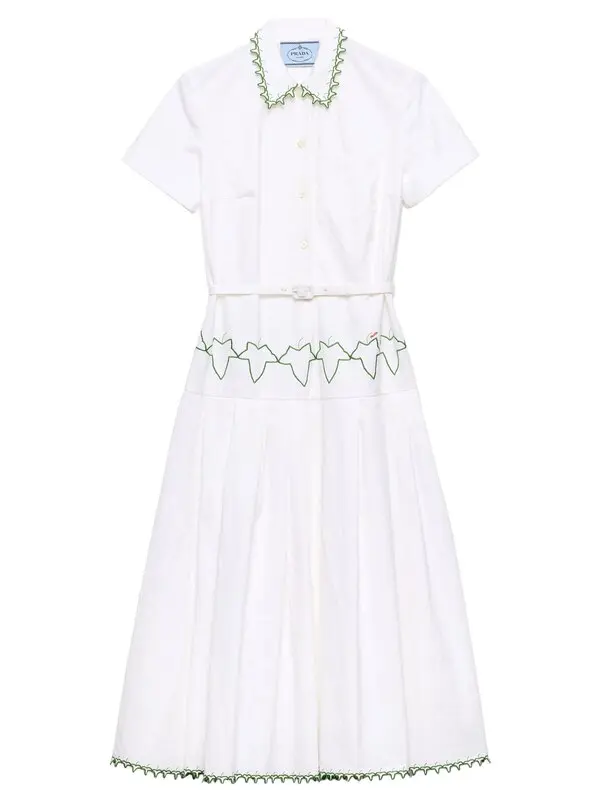 Prada Embroidered Cotton Shirt Dress - White