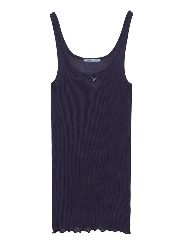 Prada Ribbed Knit Tank Top With Enameled Logo - Blue