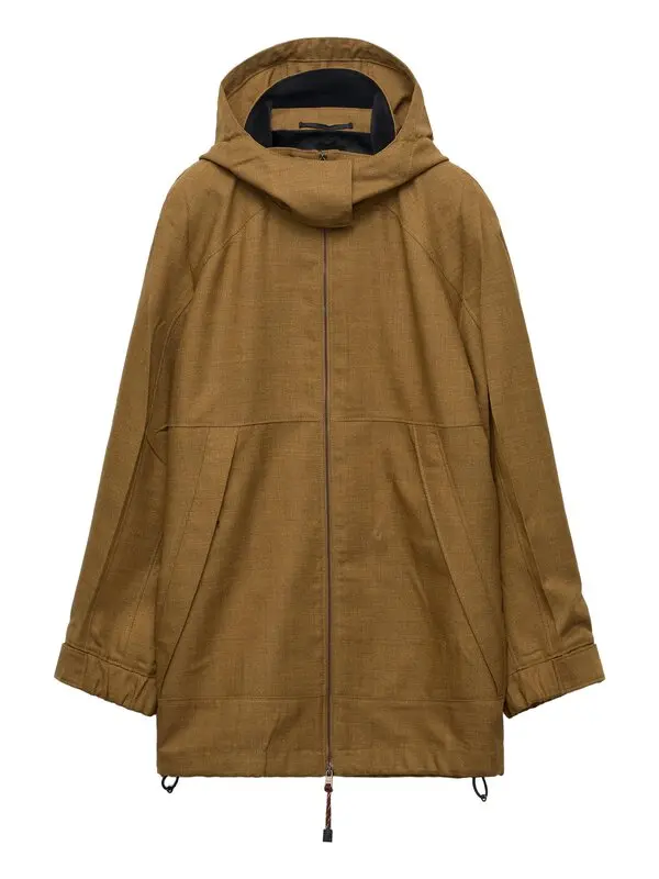 Prada Mélange Hopsack Wool Jacket With Removable Hood - Brown